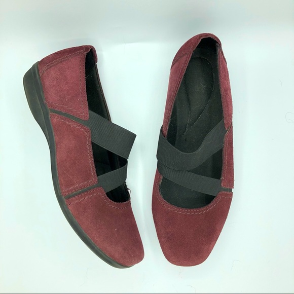 Clarks | Shoes | Clarks Maroon Black Suede Mary Jane Slip On | Poshmark